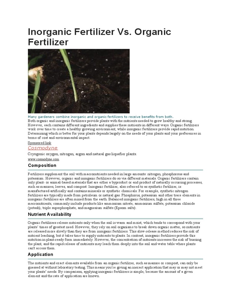 Inorganic Fertilizer Vs ORGANIC | PDF | Fertilizer | Nutrients