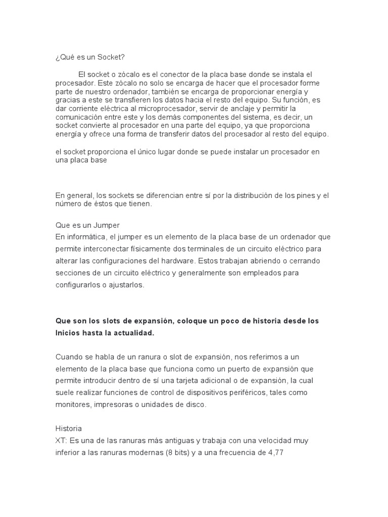Definición y Función del Socket en PC | PDF | Hardware de la ...