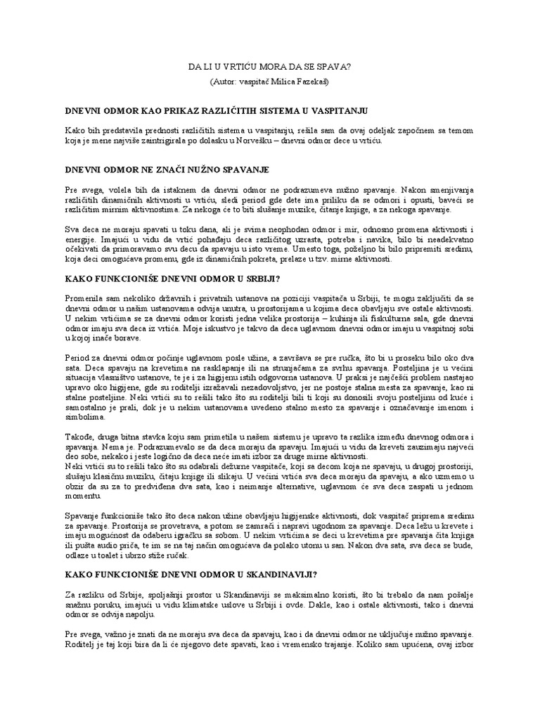 Da Li U Vrtiću Mora Da Se Spava | PDF