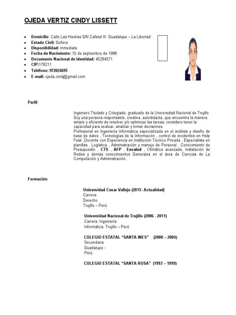 Curriculum Vitae Cindy Ojeda | PDF | Microsoft Windows | Empresas