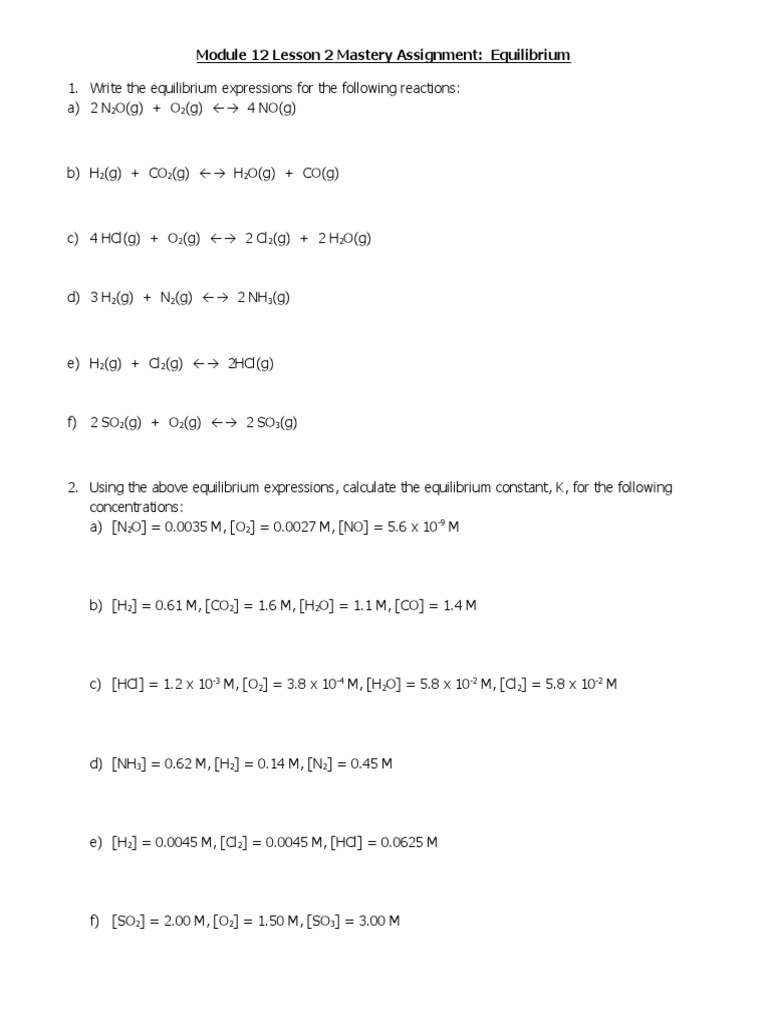 Equilibrium Expressions and Calculations | PDF