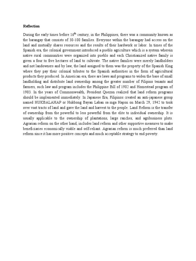 Reflection About Agrarian Reform | PDF