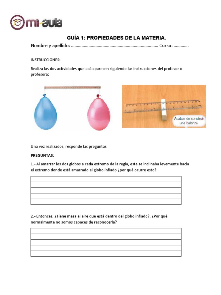 GUIA - 1 - PROPIEDADES - DE - LA - MATERIA 4° Básico | PDF