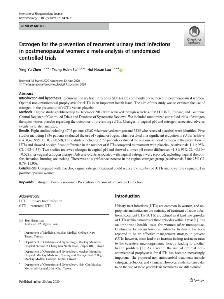 Estrogen For The Prevention of Recurrent Urinary Tract Infections in ...