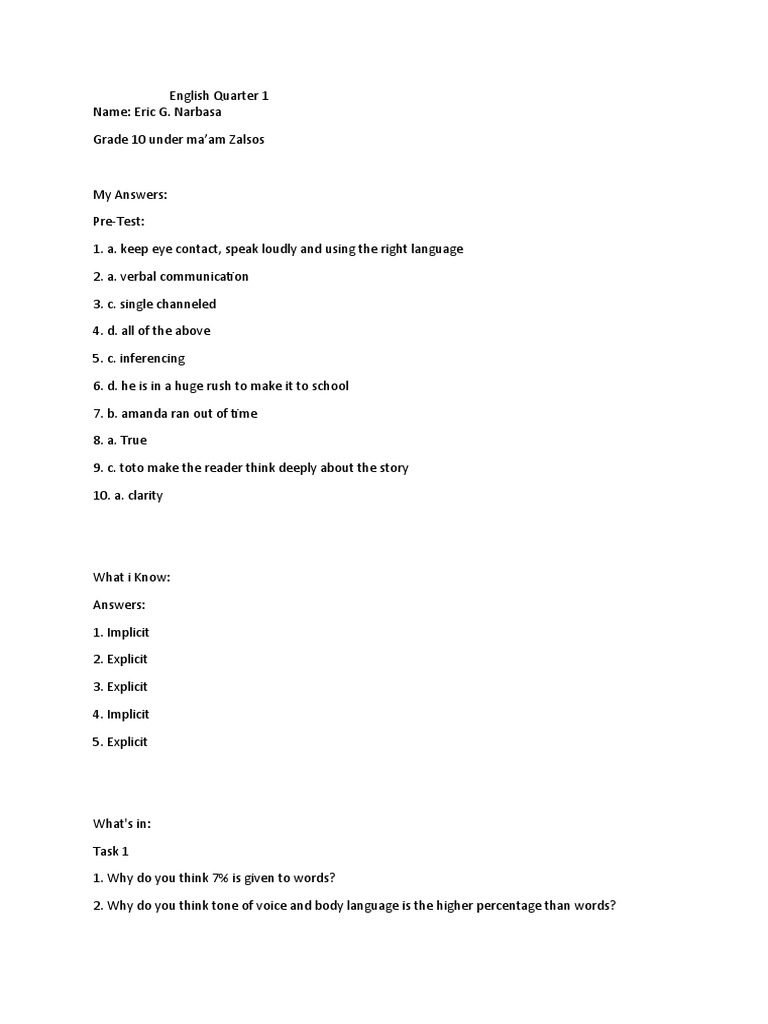 English Quarter 1 My Answers | PDF