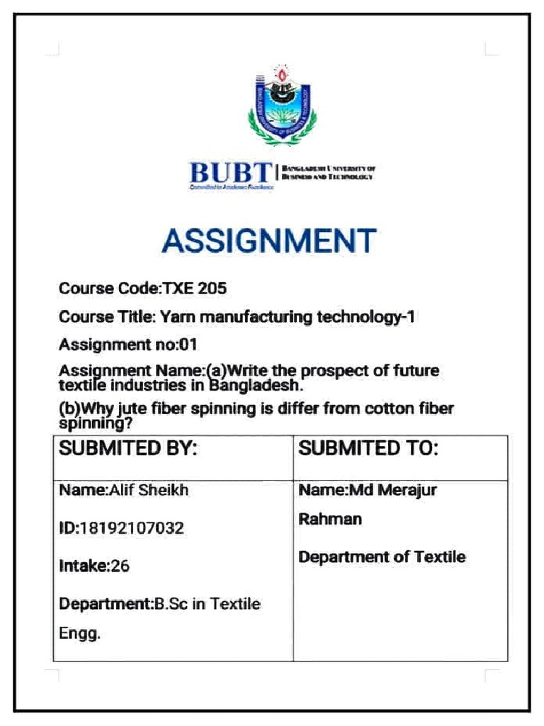 Alif Sheikh I'D-18192107032 Assignment-1 TXE 205 | PDF