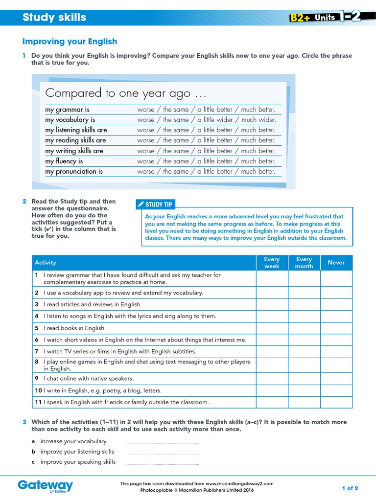 B2+ UNITS 1 and 2 Study Skills | PDF | English Language | English As A ...