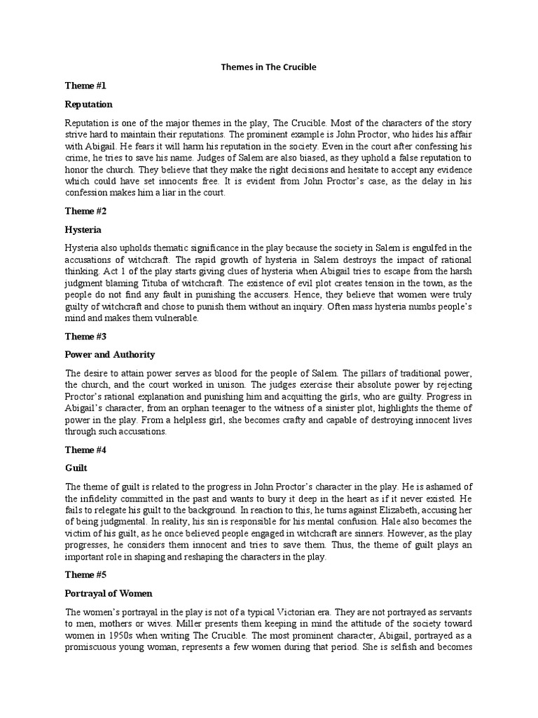 Major Themes in The Crucible | PDF
