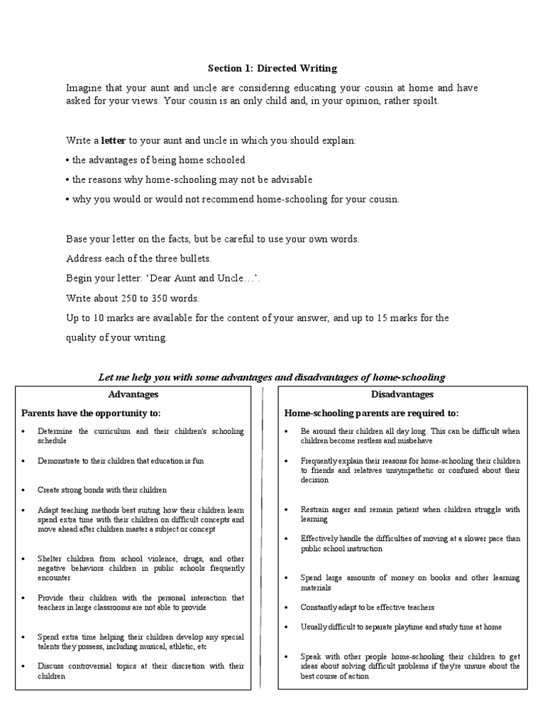 Home Schooling: Pros and Cons Letter | PDF | Homeschooling | Teaching ...