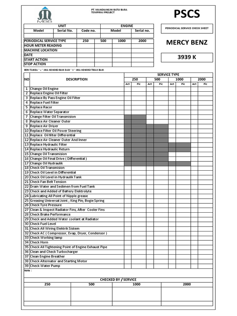 Periodic Maintenance Checklist and Service Records for a Dump Truck ...