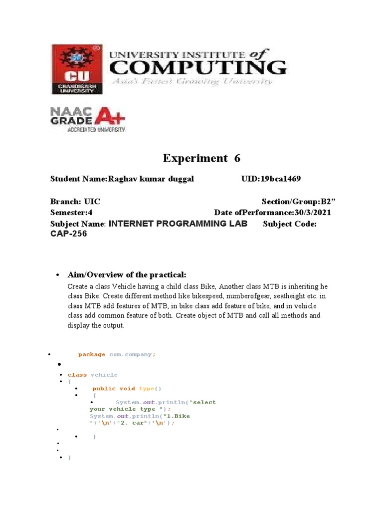 Experiment 6: Internet Programming Lab CAP-256 | PDF | Aerobic Exercise ...