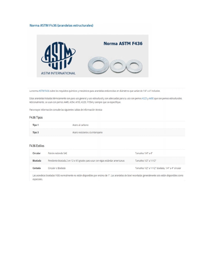 Norma ASTM F436 (Arandelas Estructurales) | PDF