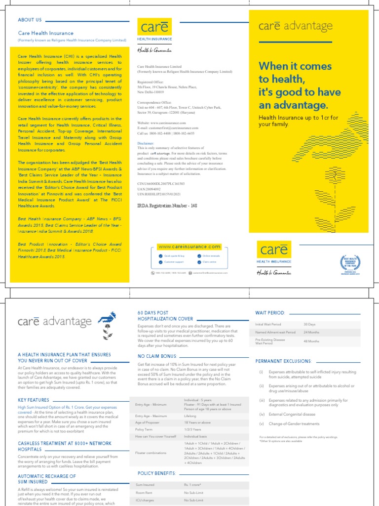 Care Advantage Piano Fold Brochure - Web | PDF | Insurance | Hospital