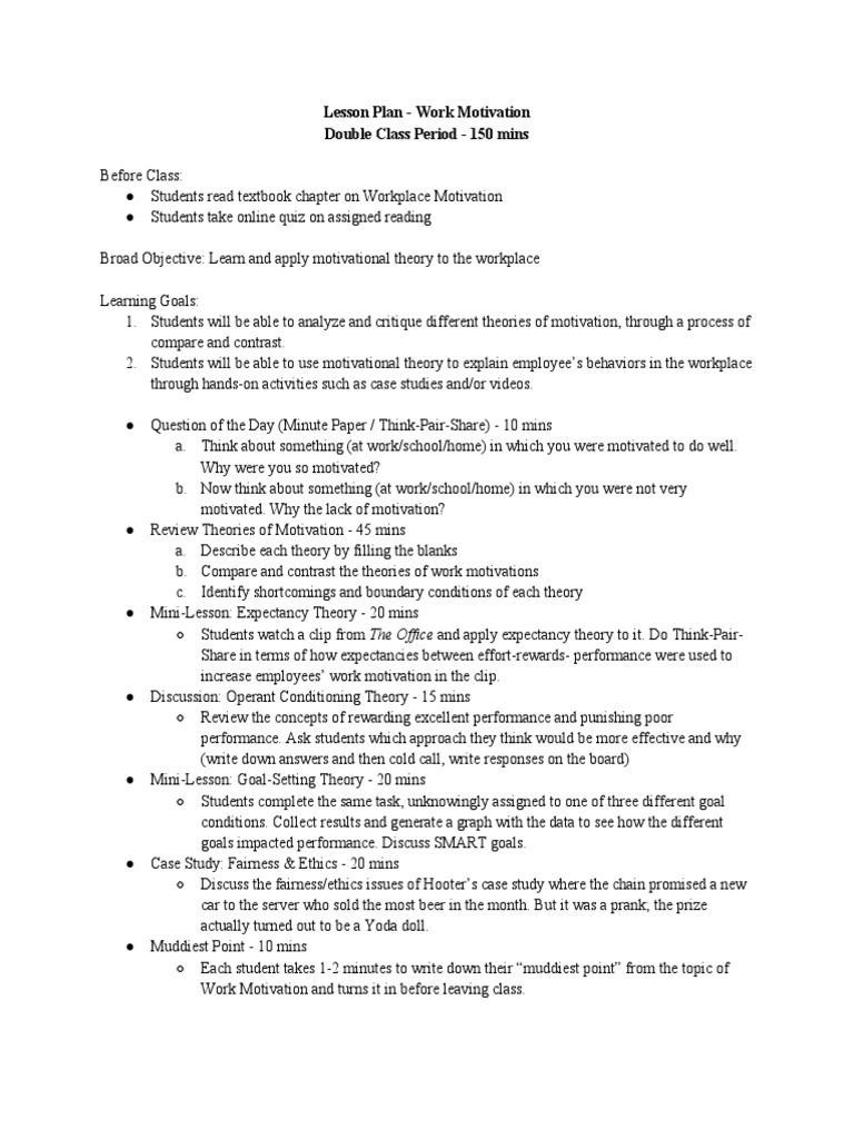 Inspiring Work Motivation Lesson Plan | PDF | Motivation | Motivational
