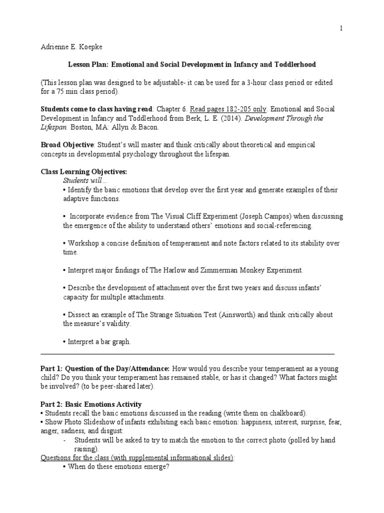 Lesson Plan: Infant Emotional Development | PDF | Attachment Theory ...