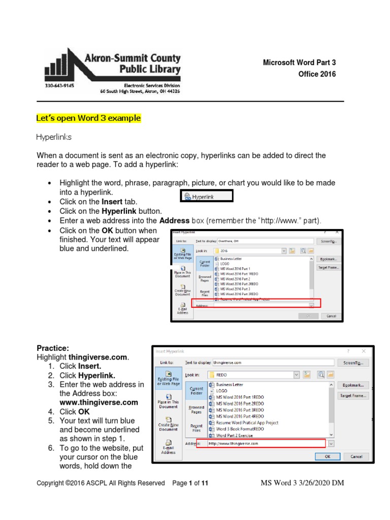 Let's Open Word 3 Example: Microsoft Word Part 3 Office 2016 | PDF ...
