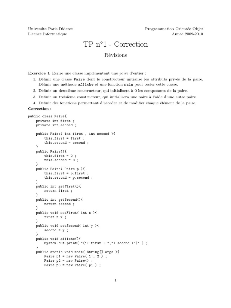TD1 Correction | PDF | Classe (informatique) | Constructeur (programmation)