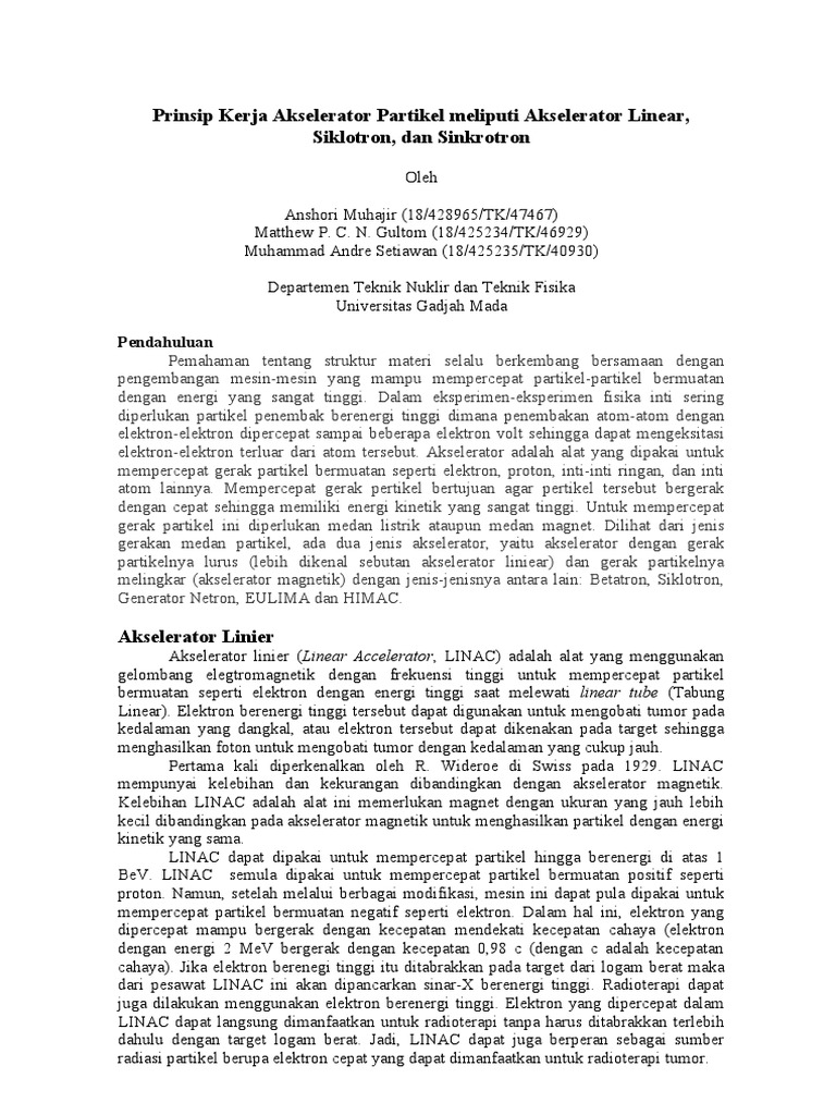 Prinsip Kerja Akselerator Partikel Akselerator Linier Siklotron Dan ...
