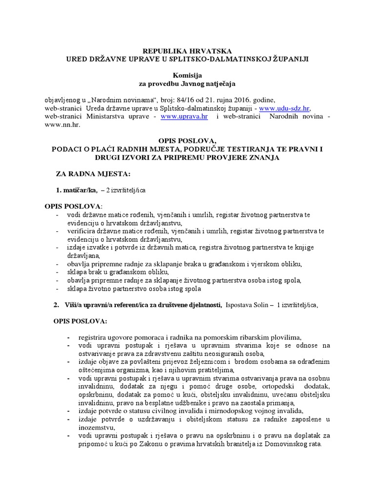 Opis Poslova Podaci o Placi | PDF