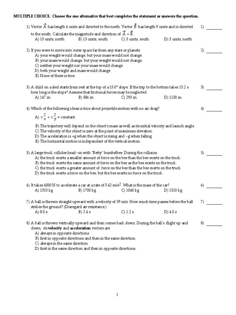 MULTIPLE CHOICE. Choose The One Alternative That Best Completes The ...