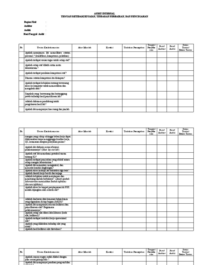 Lembar Temuan Ketidaksesuaian Audit Internal | PDF