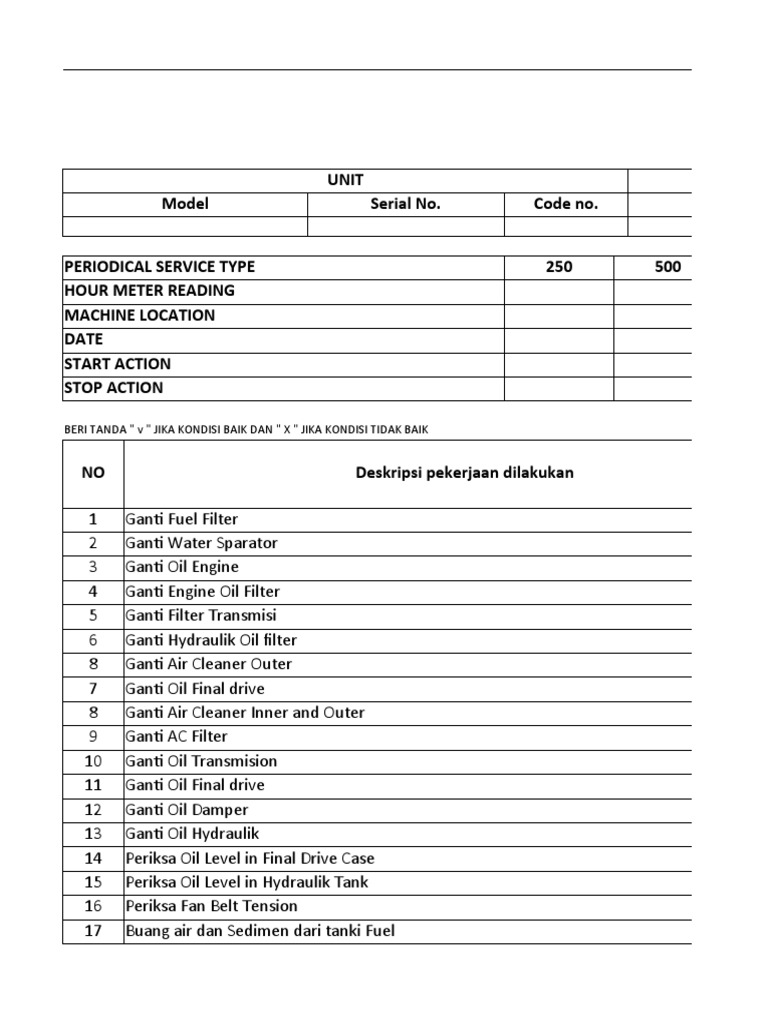 Dozer Maintenance Inspection Checklist | PDF | Mechanical Engineering ...
