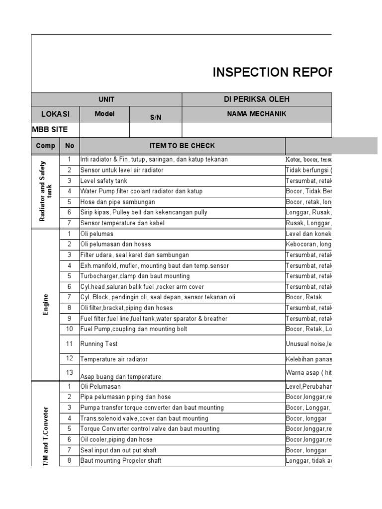 Inspection Sheet UNTUK ADT | PDF