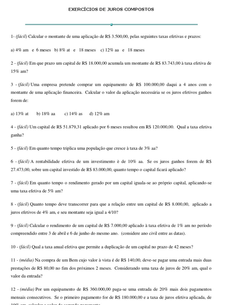 Exercícios de Juros Compostos | PDF | Interesse | Dinheiro