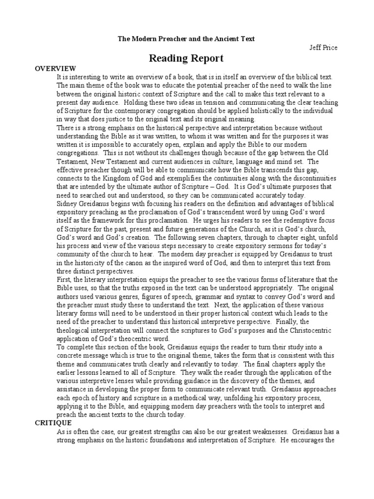 Reading Report - The Modern Preacher and The Ancient Text | PDF ...