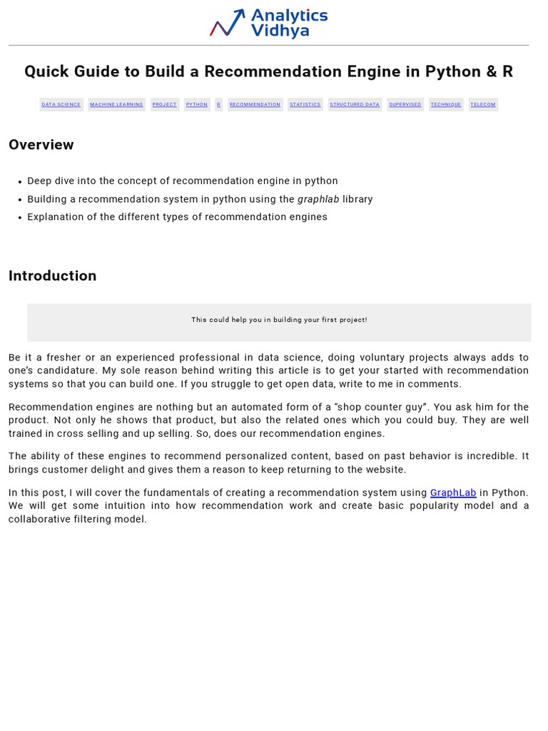 Quick Guide Build Recommendation Engine Python | PDF | Computing | Computing And Information ...