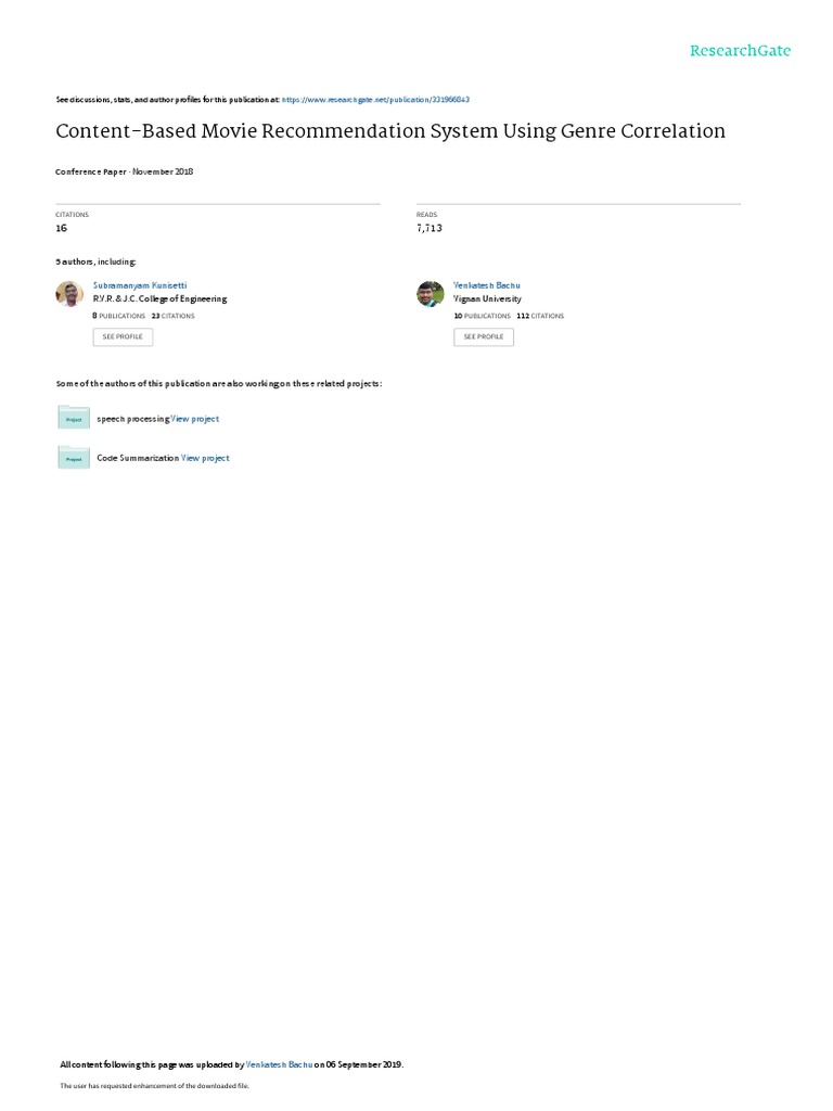 Content-Based Movie Recommendation System Using Genre Correlation | PDF ...