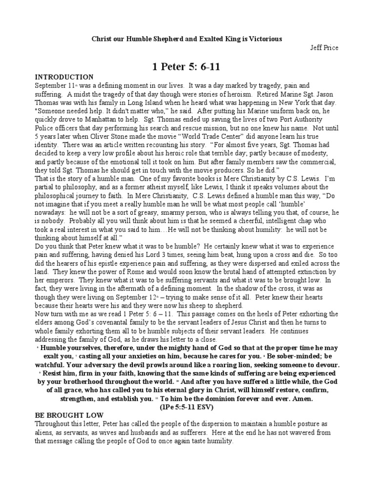 1 Peter 5-6-11 Manuscript | PDF | Humility | Jesus