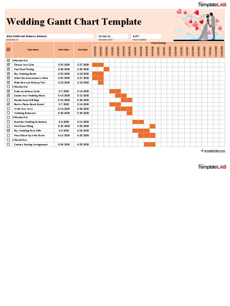 Wedding Gantt Chart Template: John Smith and Rebecca Johnson 6 of 7 ...