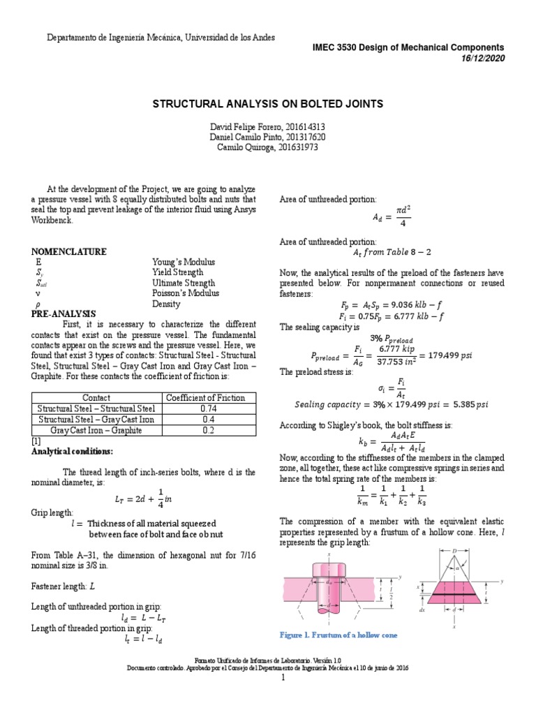 Project 4 Bolted Joints | PDF | Nut (Hardware) | Screw