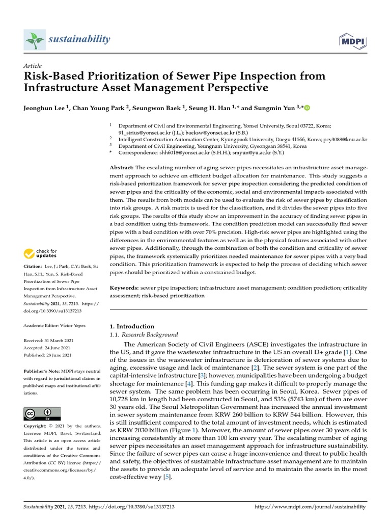 Risk Based Prioritization Of Sewer Pipe Inspection Pdf Regression