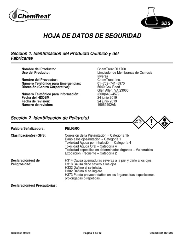 ChemTreat RL1700 | PDF | Sal (química) | Agua