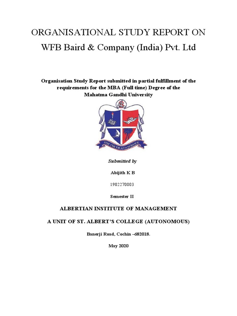 Organisational Study Report On WFB Baird & Company (India) Pvt. LTD ...