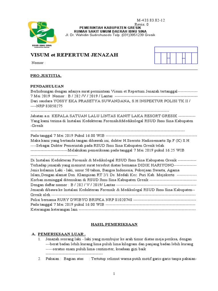 Visum Jenazah Didik Hariyono | PDF