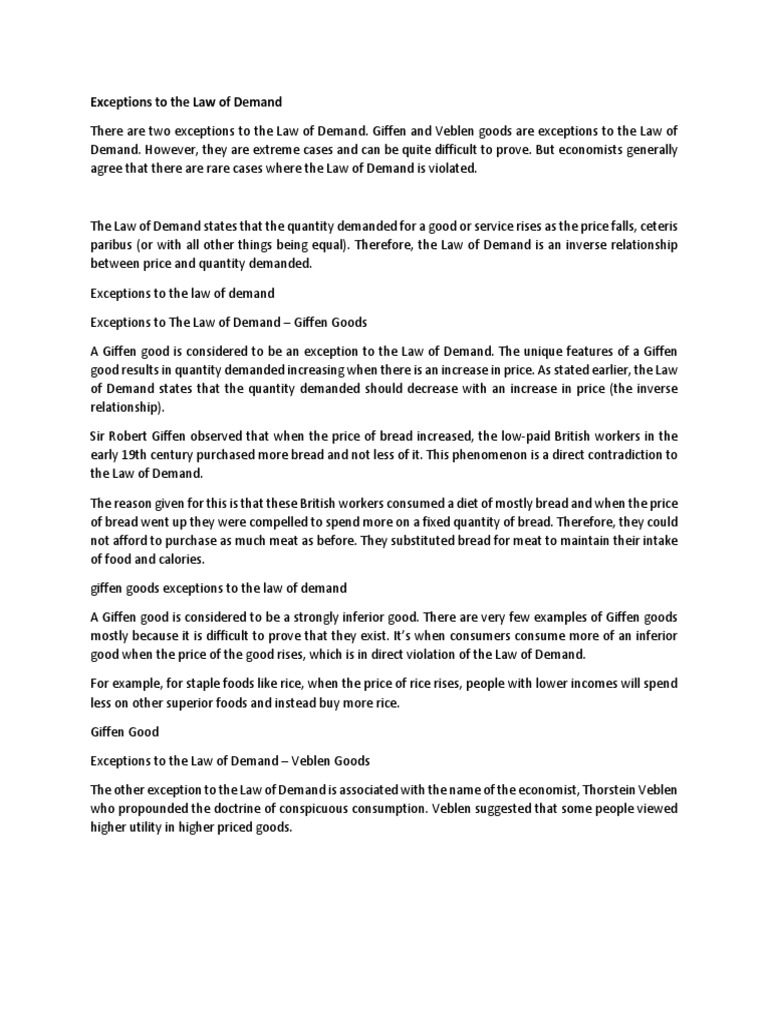 Exceptions To The Law of Demand | PDF | Demand | Economic Theories