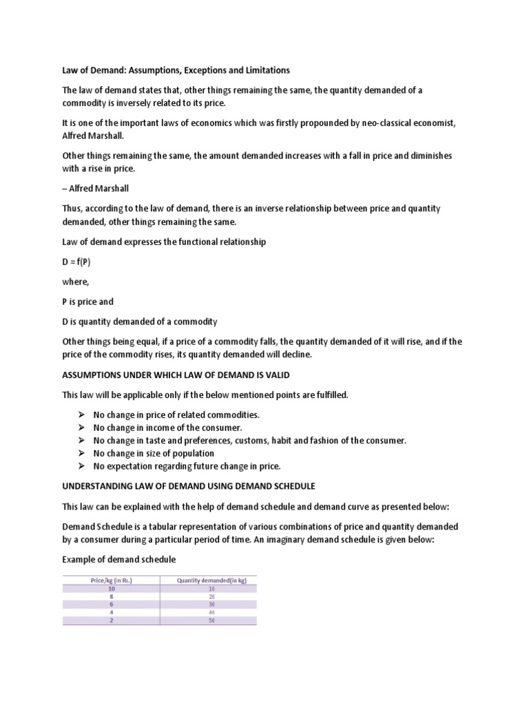 Law of Demand: Assumptions, Exceptions and Limitations | PDF | Demand ...