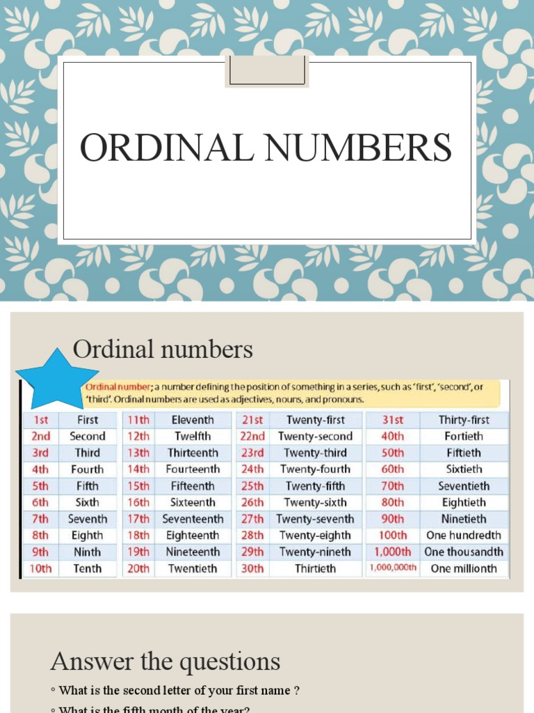 Ordinal Numbers Days Months Dates Conversation Topics Dialogs - 129576 ...