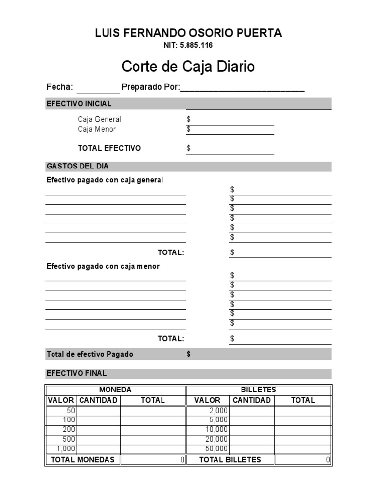 Corte Caja Diario | PDF