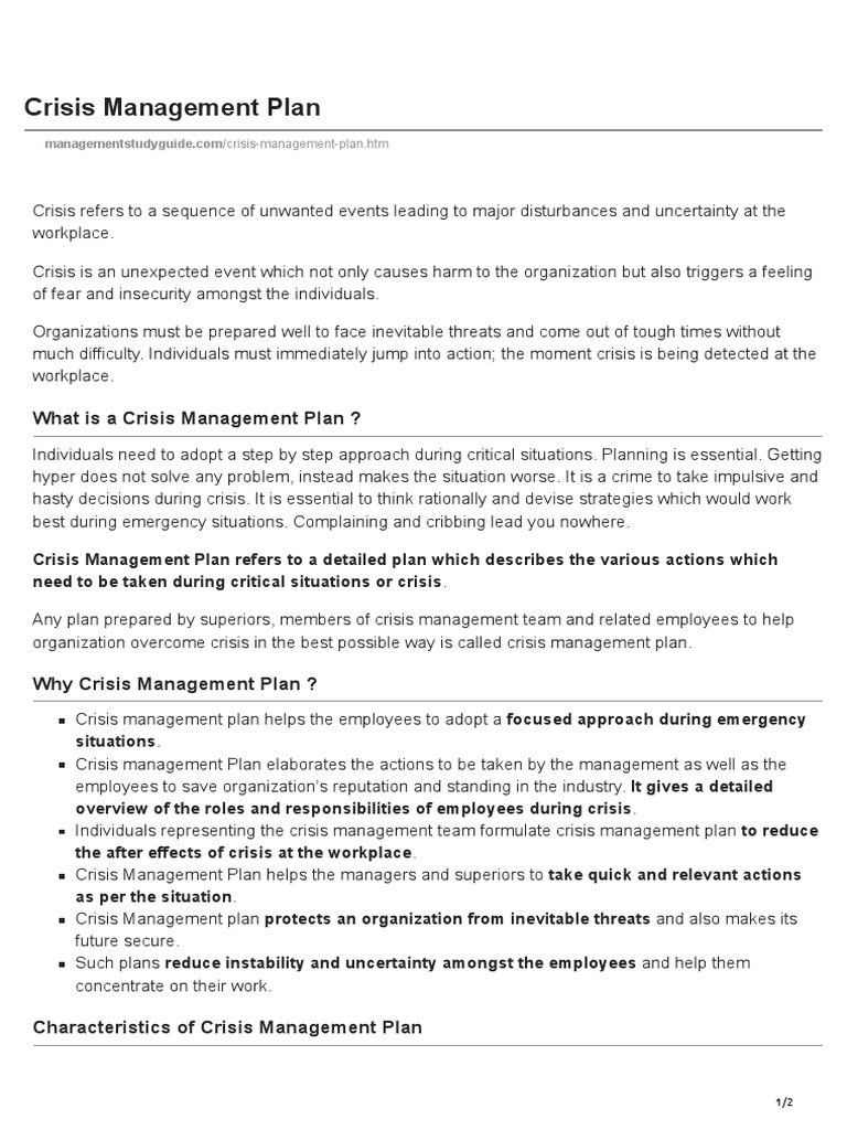 Crisis Management Plan Overview | PDF | Crisis Management | Cognition