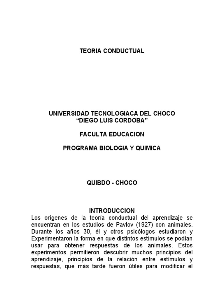 Fundamentos de la Teoría Conductual | PDF | Comportamiento | Aprendizaje