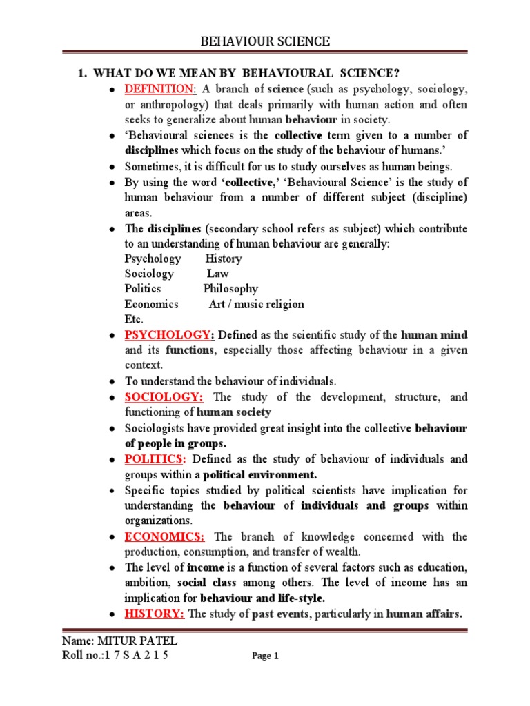 Behaviour Science: 1. What Do We Mean by Behavioural Science? | PDF ...