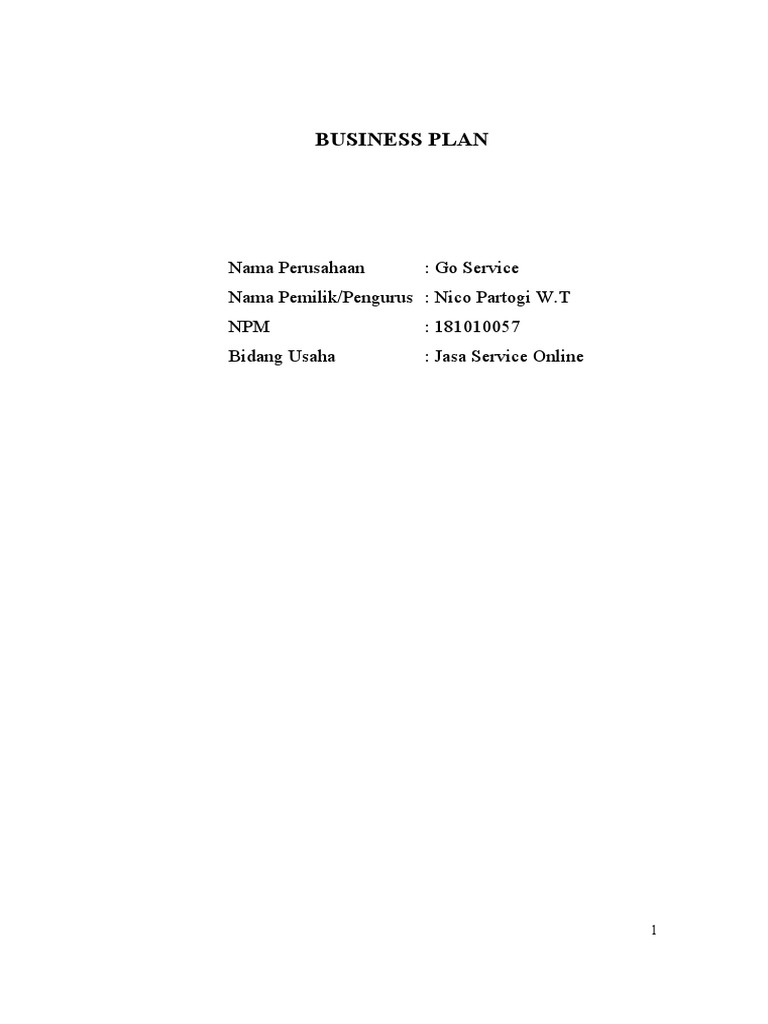 Contoh Business Plan Mahasiswa Sederhana | PDF