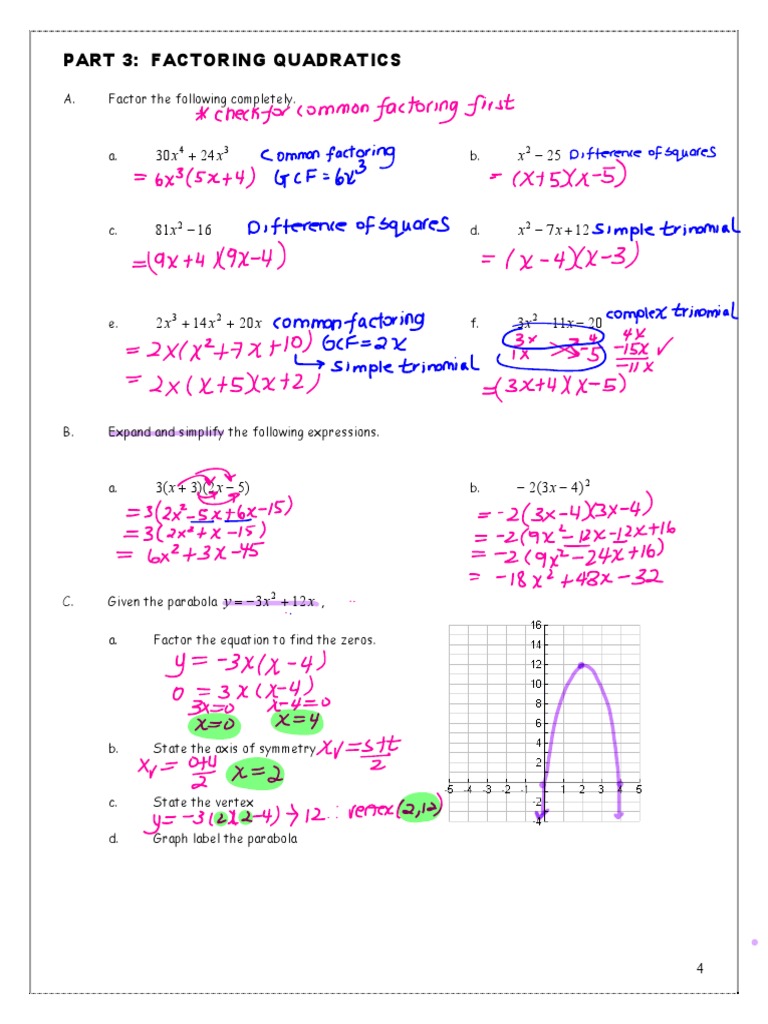 Factoring Review Solutions | PDF