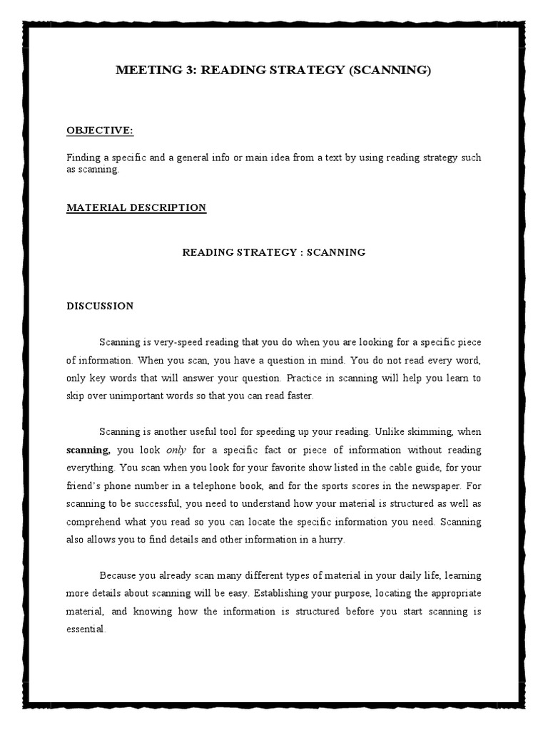 Pertemuan 3 - Reading Strategy (Scanning) | PDF | Speed Reading ...