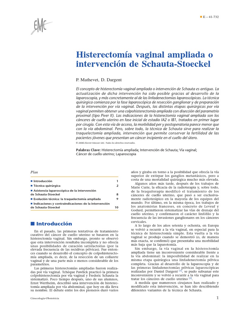 Histerectomia Vaginal Ampliada Schauta Stoeckel | PDF | Vagina | Cirugía