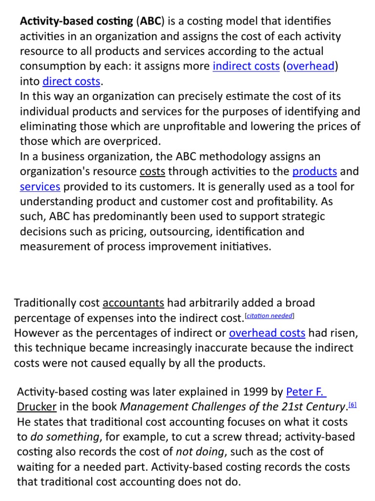 Indirect Costs Overhead Direct Costs: Activity-Based Costing (ABC) Is A ...